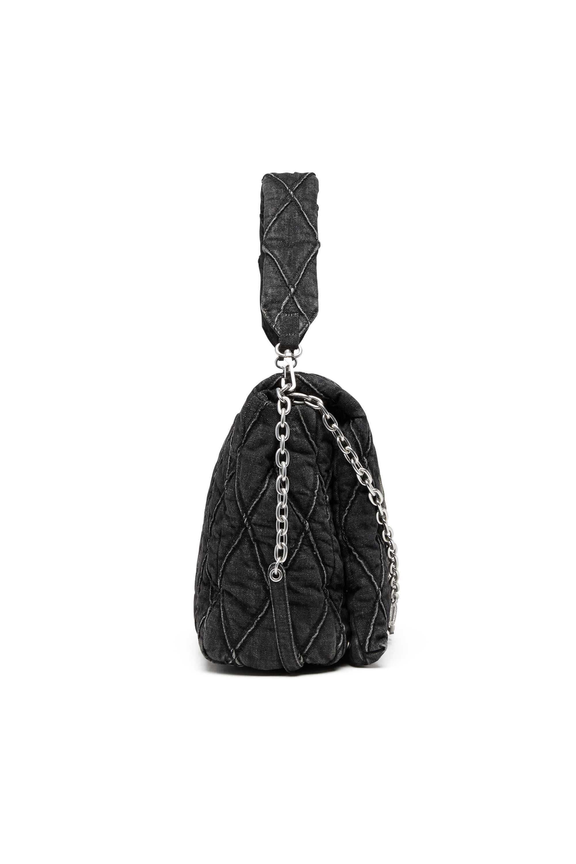 Women's Charm-D Shoulder L bag in quilted Denim | Black | Diesel Women's Charm-D Shoulder L bag in quilted Denim | Black | Diesel